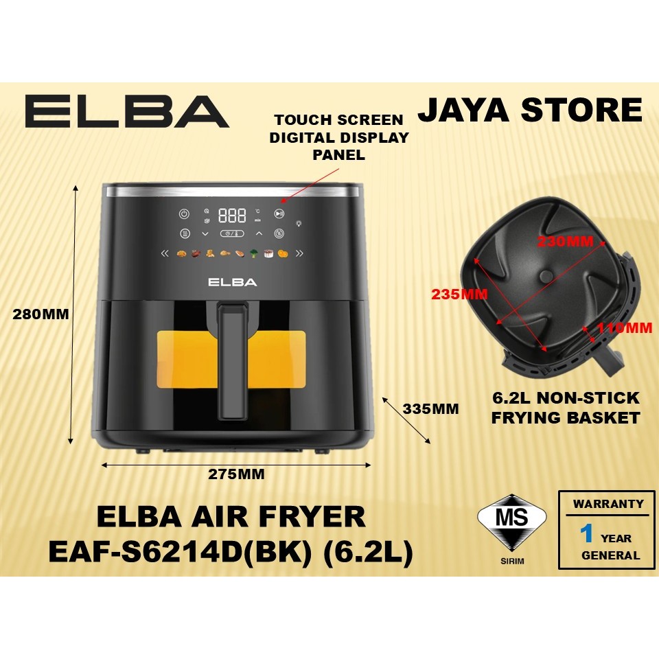 Elba Air Fryer 6.2L - EAF-S6214D(BK) | Shopee Malaysia