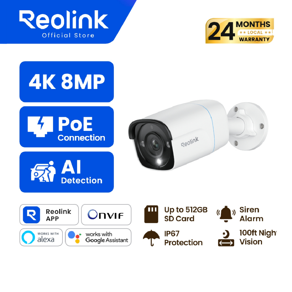 Reolink P330 4K 8MP Security PoE Wired CCTV Surveillance Camera AI ...