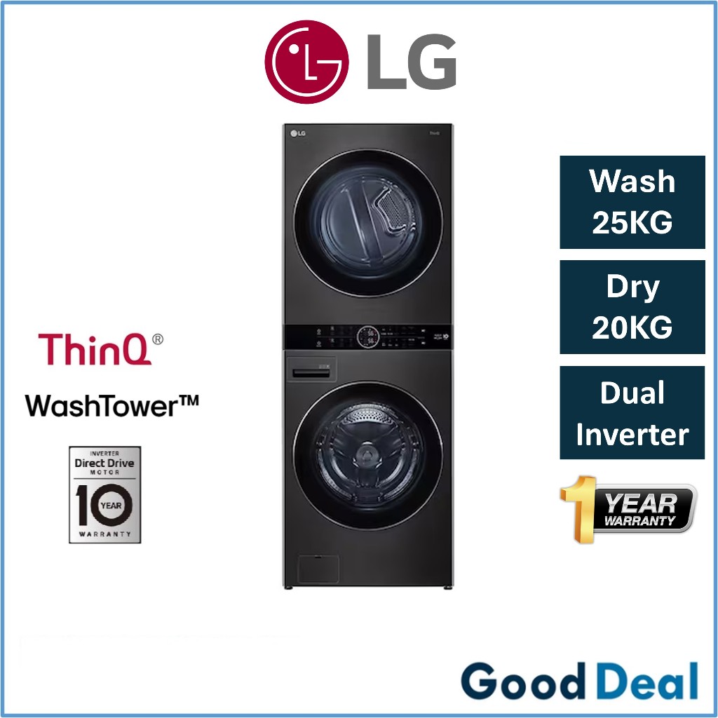 LG WT2520NHBA 25KG Wash / 20KG Dry Inverter Direct Drive Wash Tower ...
