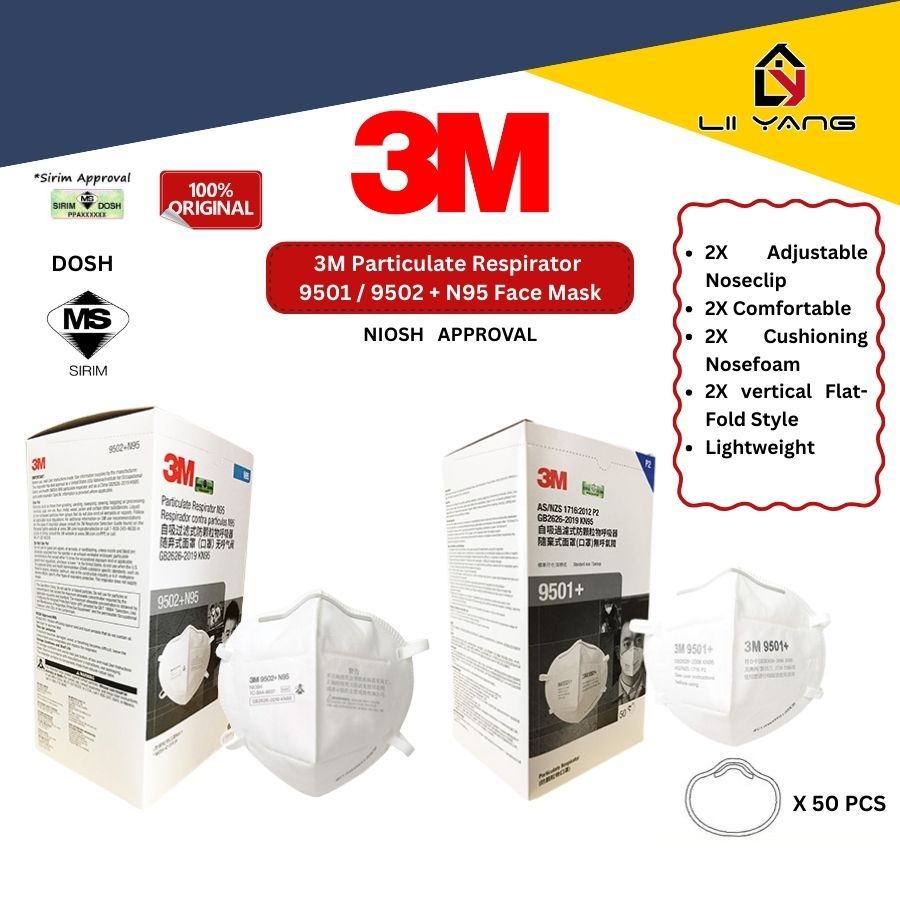 [Original] 3M 9501+ N95 Earloop 9502+ N95/ KN95 Headstrap Disposable ...
