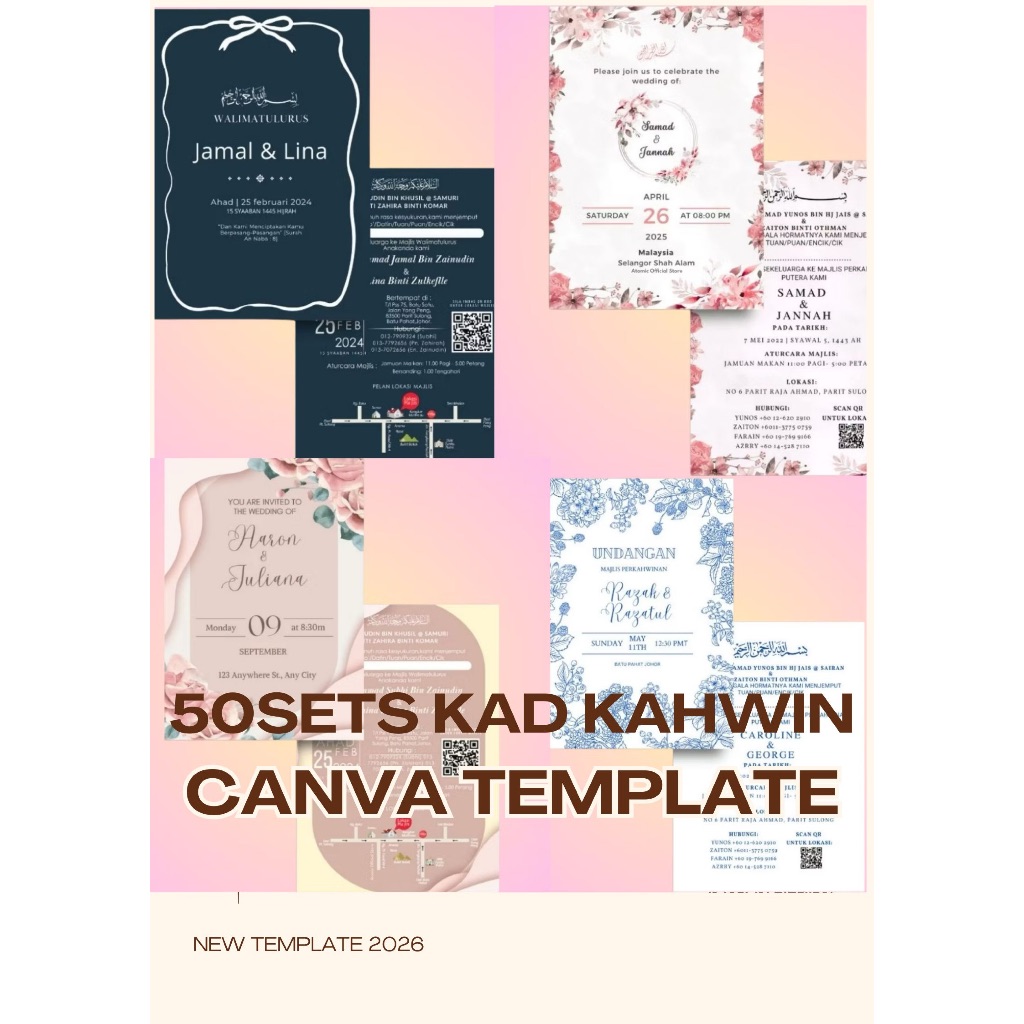 50 Kad Kahwin Canva Template | Kad Jemputan Majlis | Digital Wedding ...