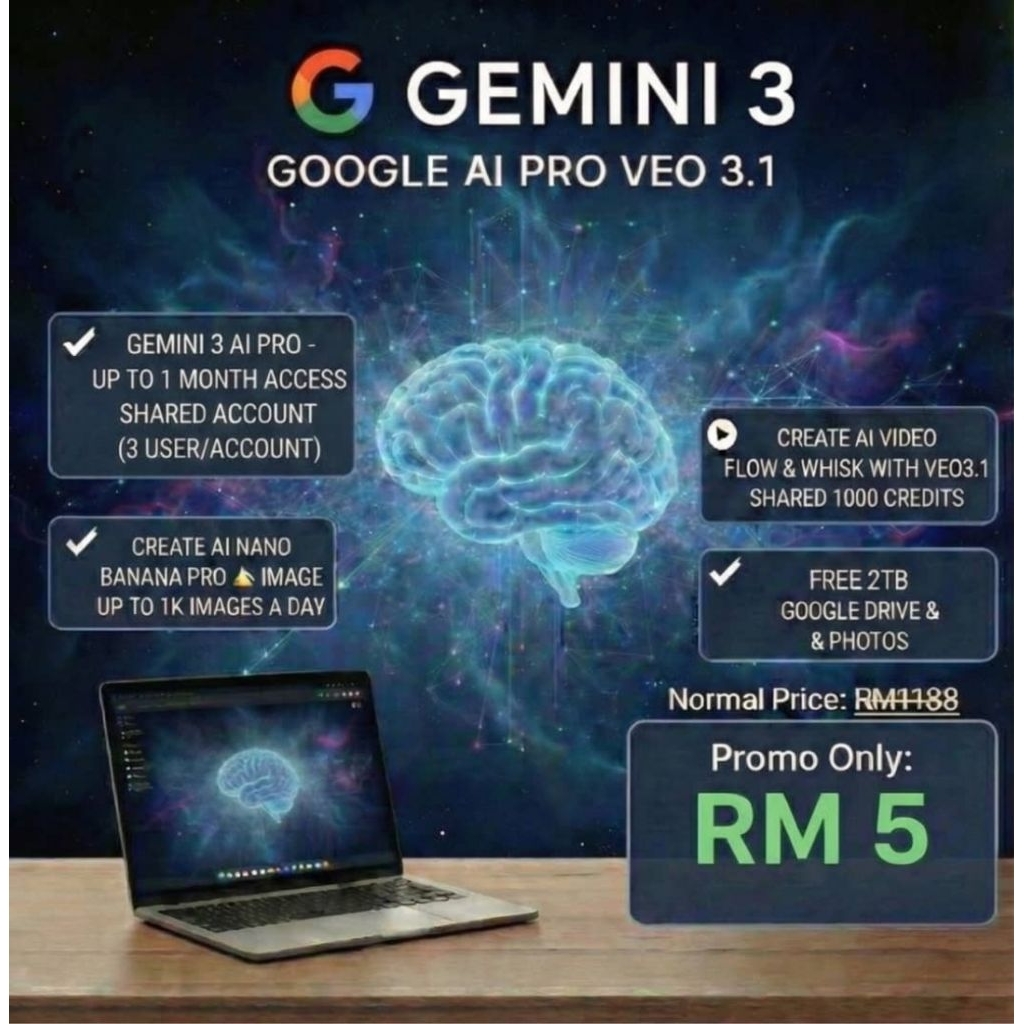 Gemini 3 AI Pro Veo3 , 1 Year | Own Gmail Account | Google Drive 2 TB ...
