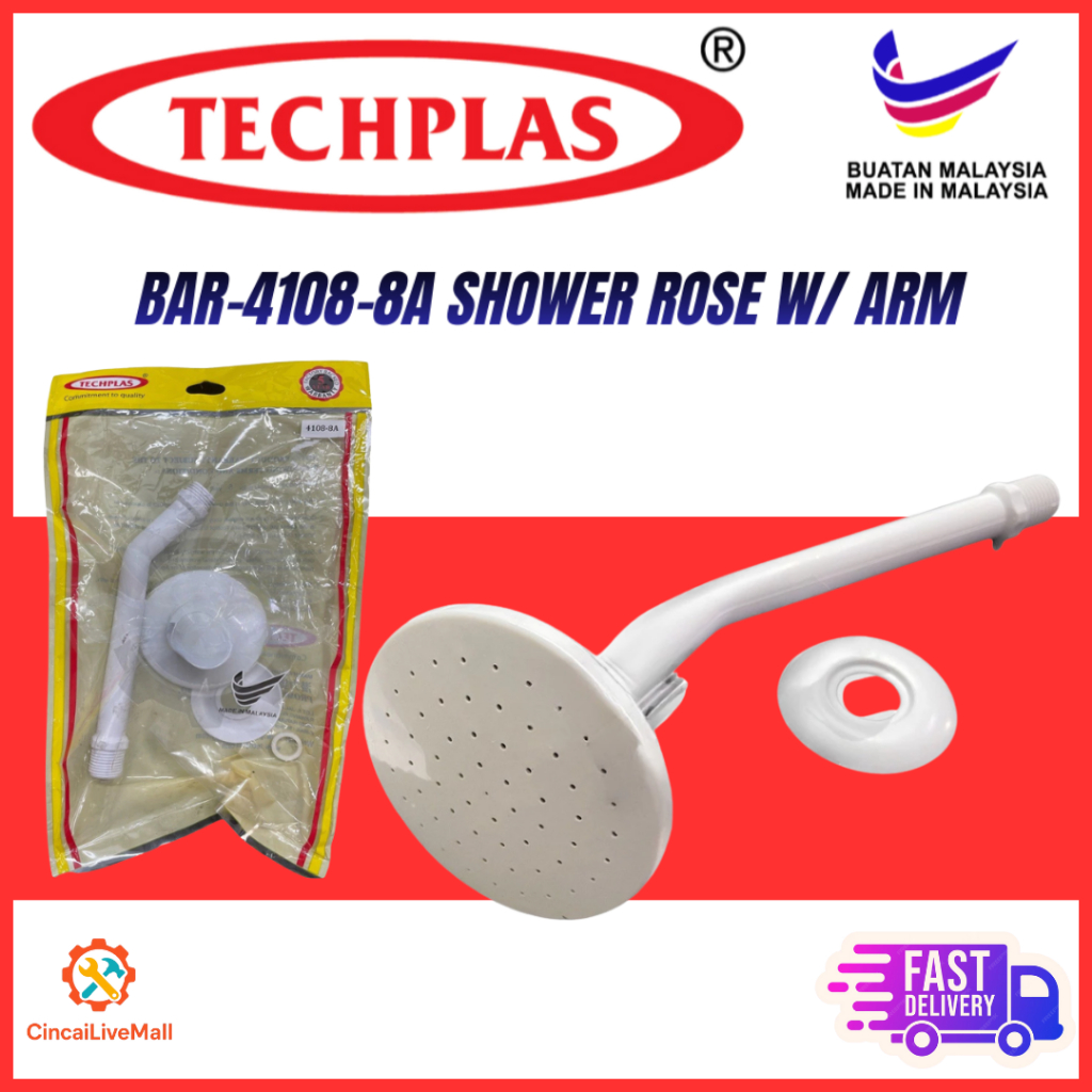TECHPLAS BAR-4108-8A Shower Set /4'' Shower Rose & Arm PVC Shower Set ...