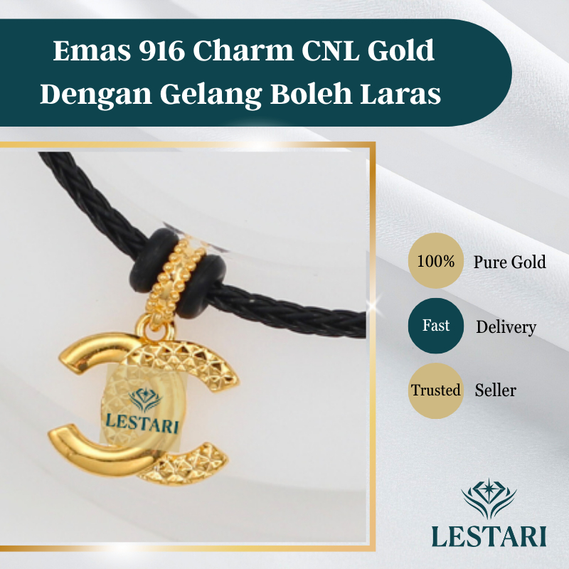Emas 916 Charm Channel Dengan Gelang Boleh Laras 2.0mm I 916 Gold ...