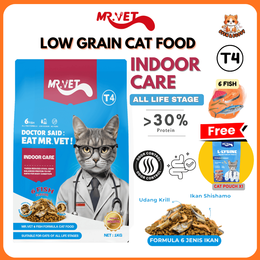MR.VET Cat Food T4 1KG With 6 Types Of Sea Fish,Optimize gut microbiota ...