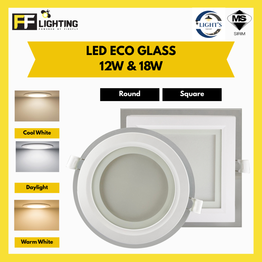FFL LED GLASS DOWNLIGHT 12W 18W DOWNLIGHT CEILING ROUND SQUARE ROOM ...