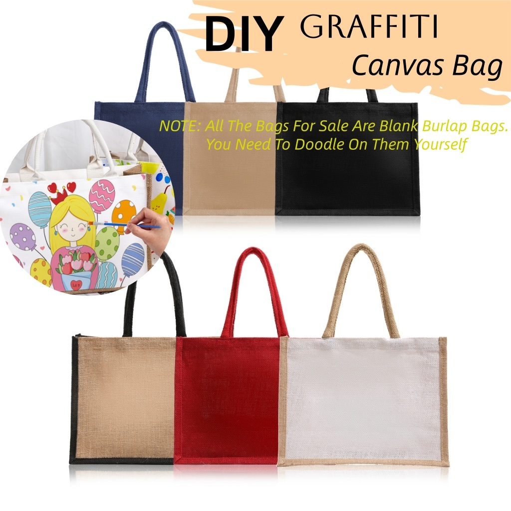 Plain Linen Bag DIY Hand Drawn Graffiti Eco-Friendly Bag Handmade ...