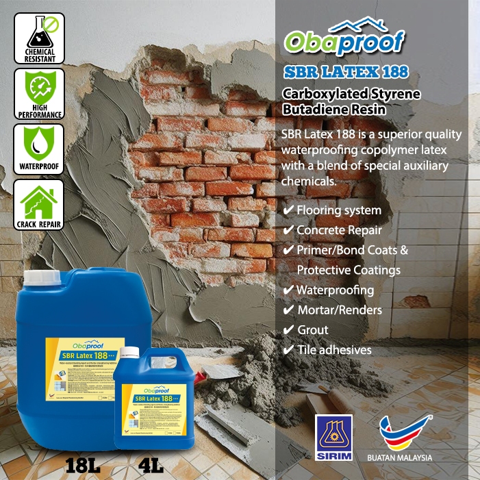 OBAPROOF SBR LATEX 188 GUM SUSU SIMEN 4L/18L WATER RESISTANT BONDING ...
