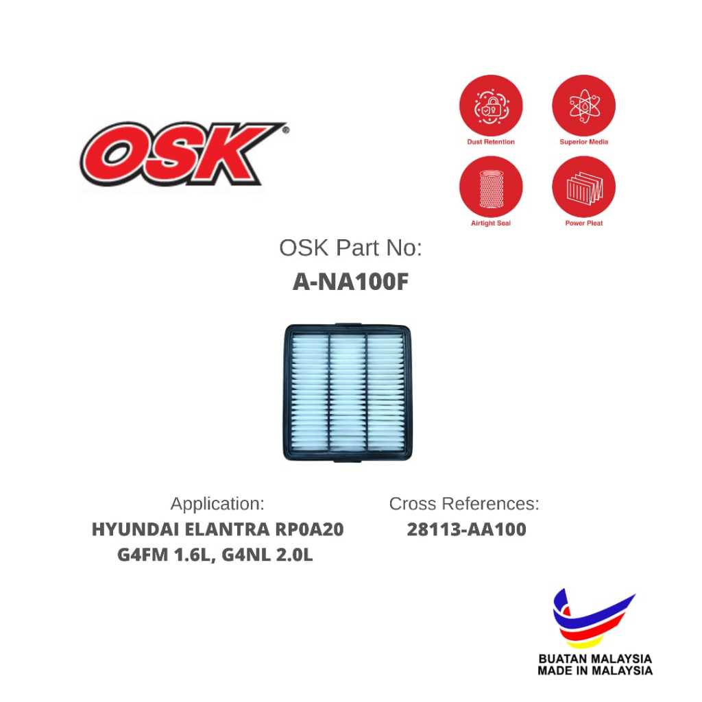 OSK AIR FILTER FOR HYUNDAI ELANTRA RP0A20 G4FM 1.6L, G4NL 2.0L 28113 ...