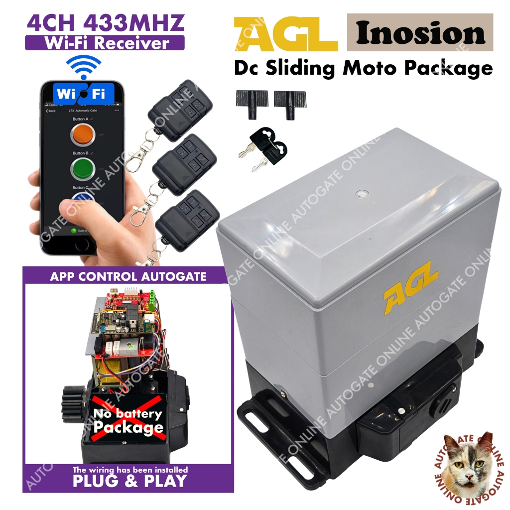 WIFI 4CH 433MHZ AGL INOSION DC Sliding (Built-in) Autogate Motor Set ...