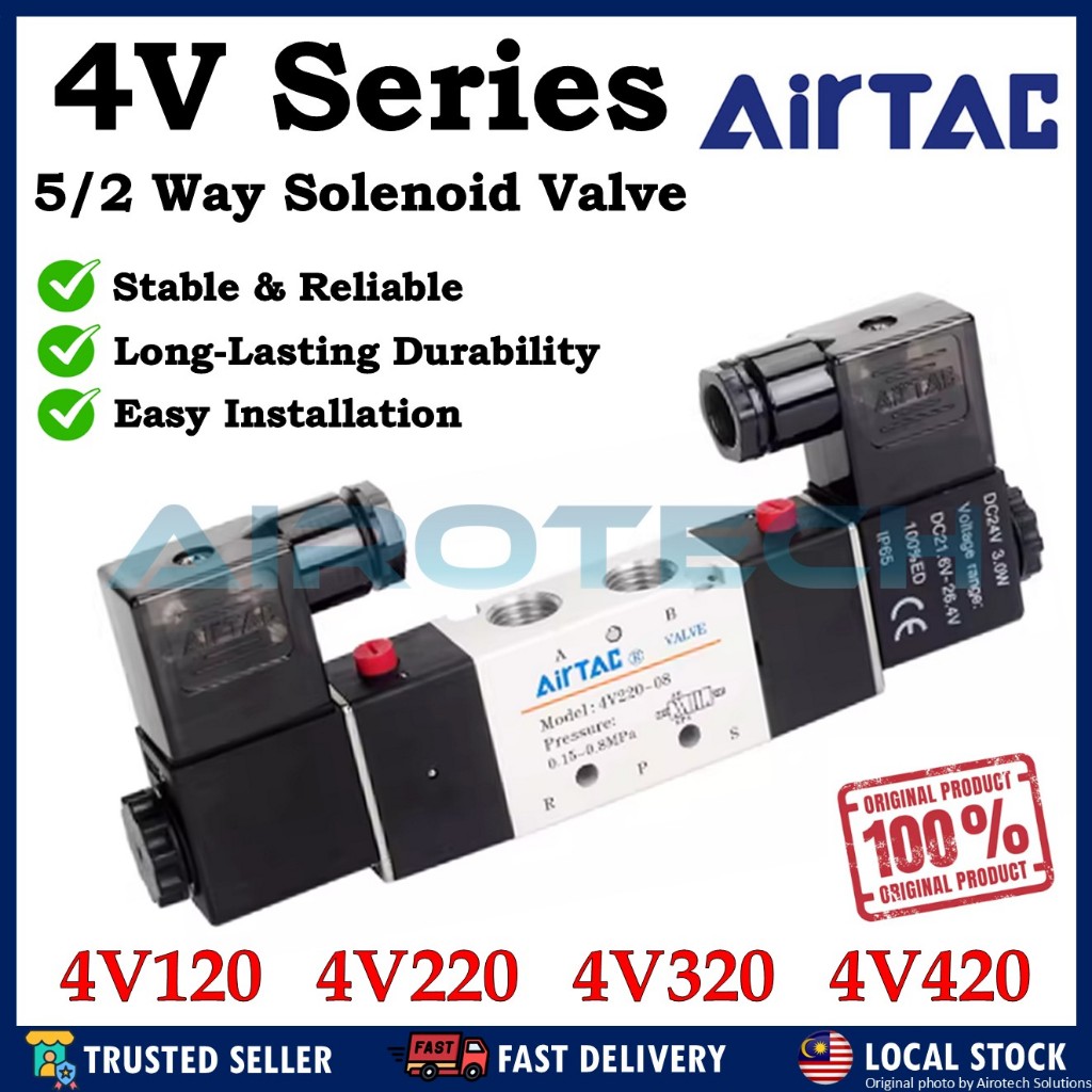AirTAC 4V120~420 Series Solenoid Valve 5/2 Way Double Coil 4V120 4V220 ...