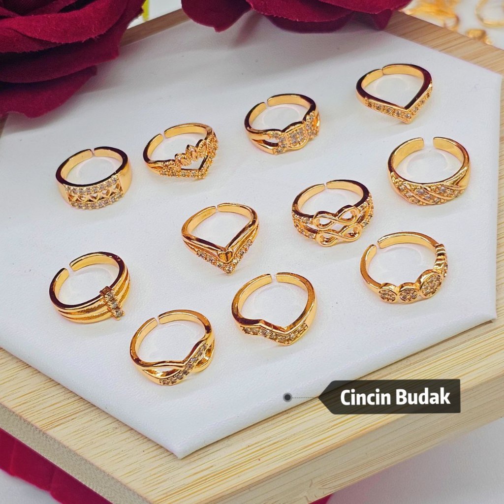 NEW Cincin Budak Permata Line Design Freesize Emas Sadur 24K Emas ...