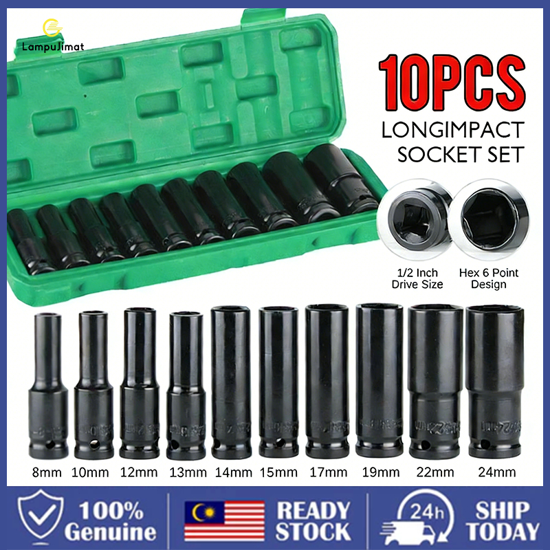 10pcs 1/2 Inch Long Socket Impact Set Impact Long Socket 8-24mm ...