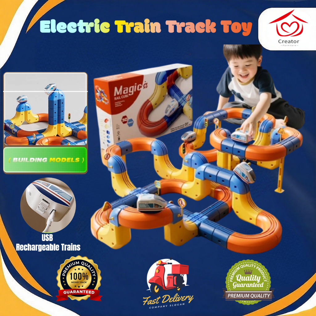 Children Electric Train Splicing Building Blocks Suspended Track Car ...