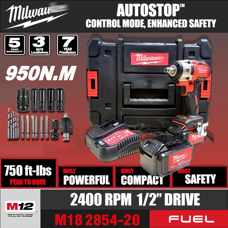 Mil-M18 FUEL™ 1/2"-950Nm Cordless Electric Impact Wrench for Car Home ...