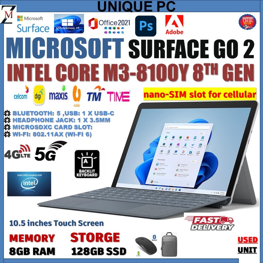 MICROSOFT SURFACE GO 2 INTEL CORE M3-8100Y 8TH GEN ORIGINAL KEYBOARD ...