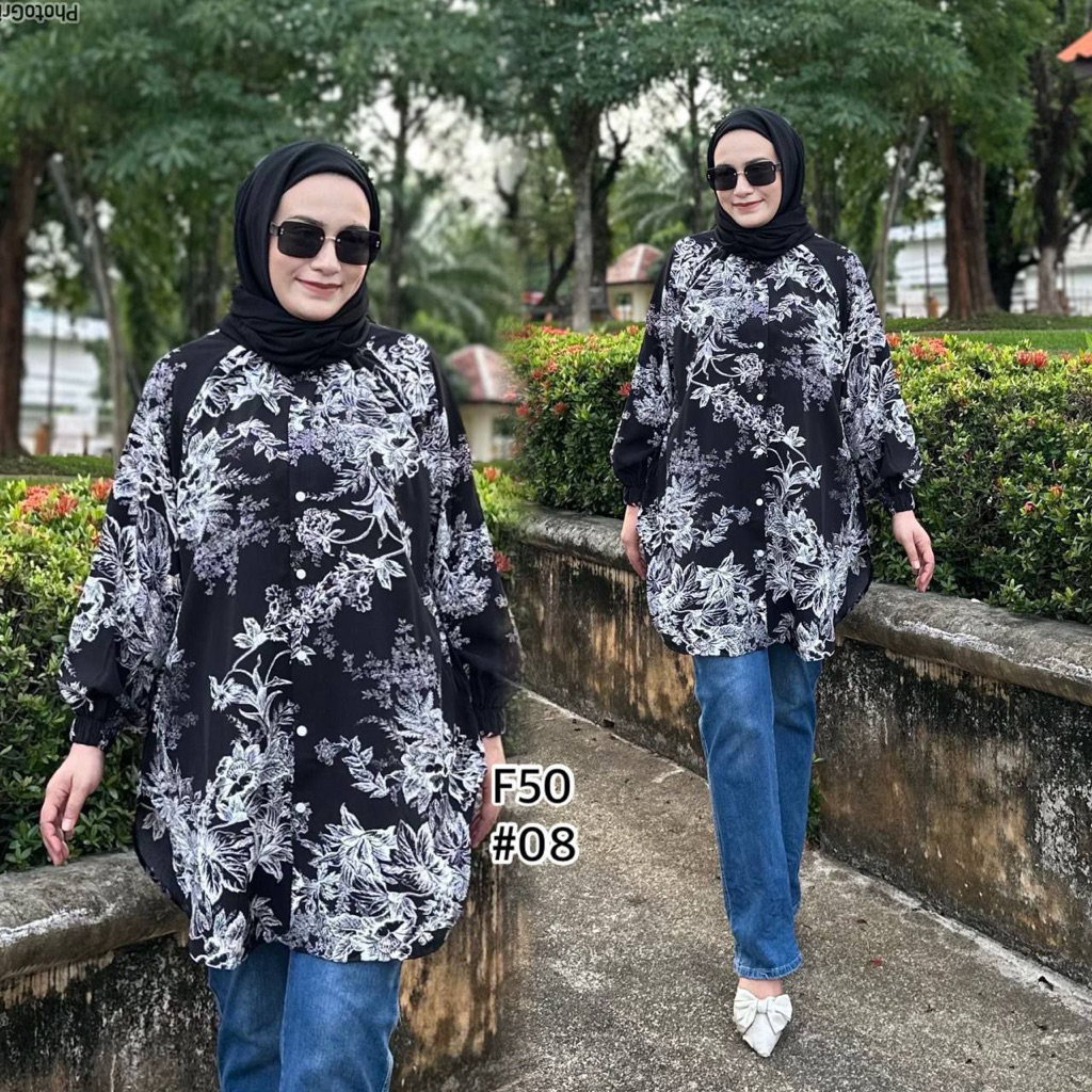 Blouse Muslimah Labuh Plus Size dada 50 blouse corak | Free Size S–5XL ...