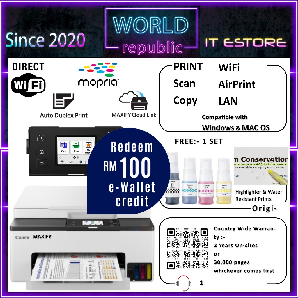 Canon MAXIFY Wireless GX1070 Printer - Print Scan Copy WiFi - GI-75 BK ...