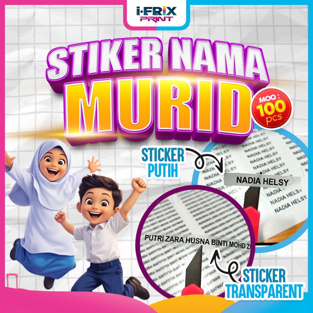 🔥100pcs🔥 STICKER NAMA SEKOLAH | 6X80MM | STICKER MIRRORKOTE TRANSPARENT ...