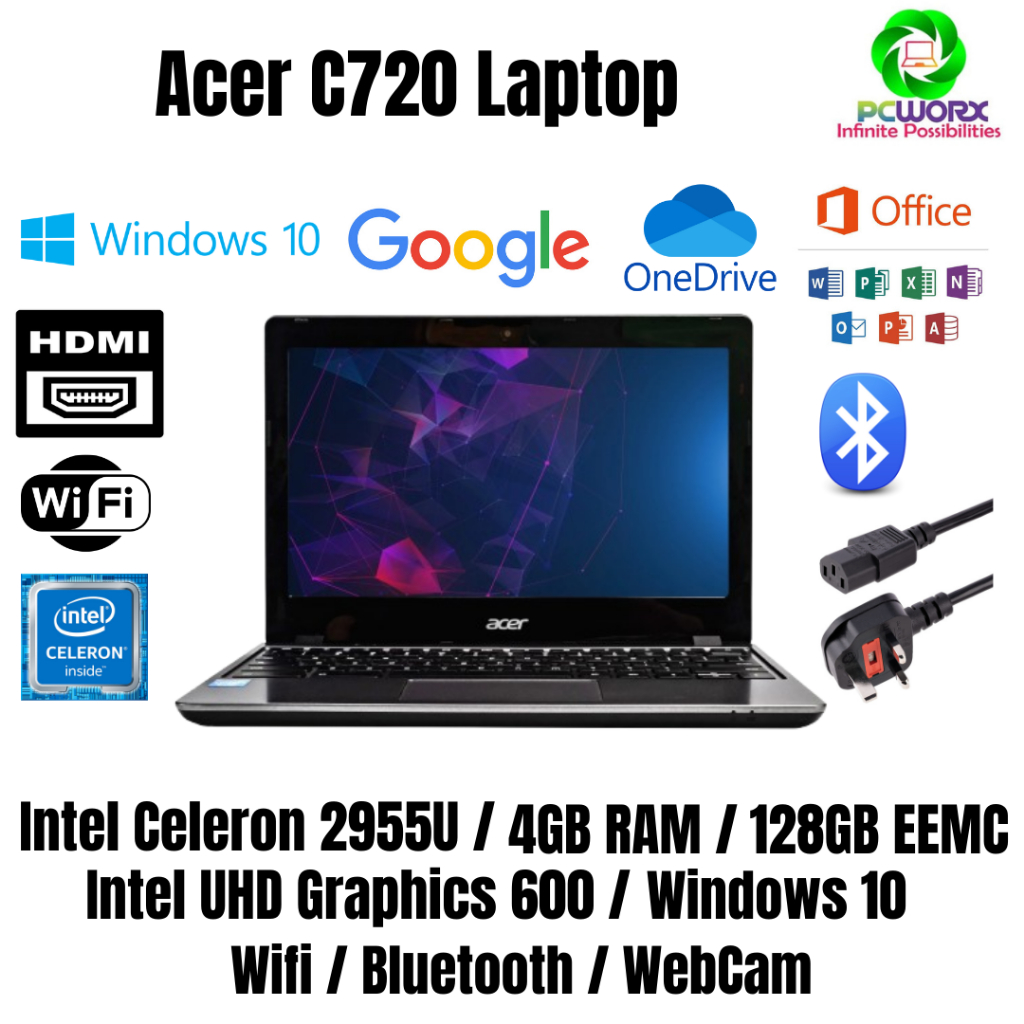 Acer C720 Laptop window 10 11.6 Inch Intel Celeron 4GB Ram 128GB SSD ...