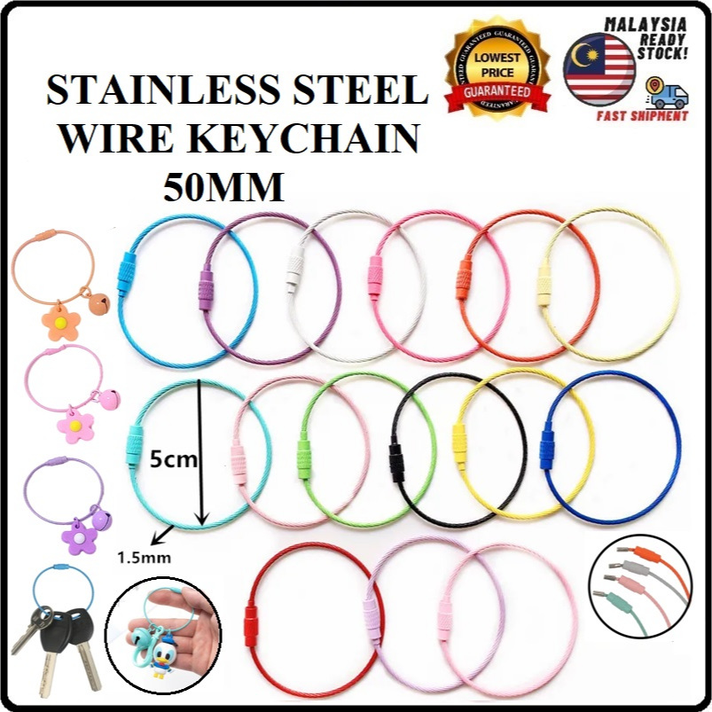 Stainless Steel Wire Keychain 50mm DIY Metal Wire Keychain Ring diy ...
