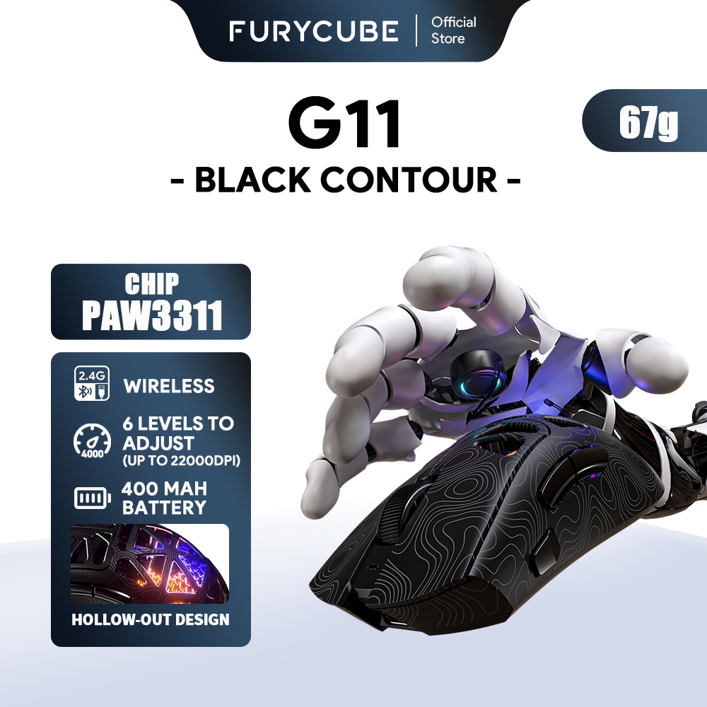 FURYCUBE G11 Mouse Contours Wireless Mice PAW3311 Sensor with Macro For ...