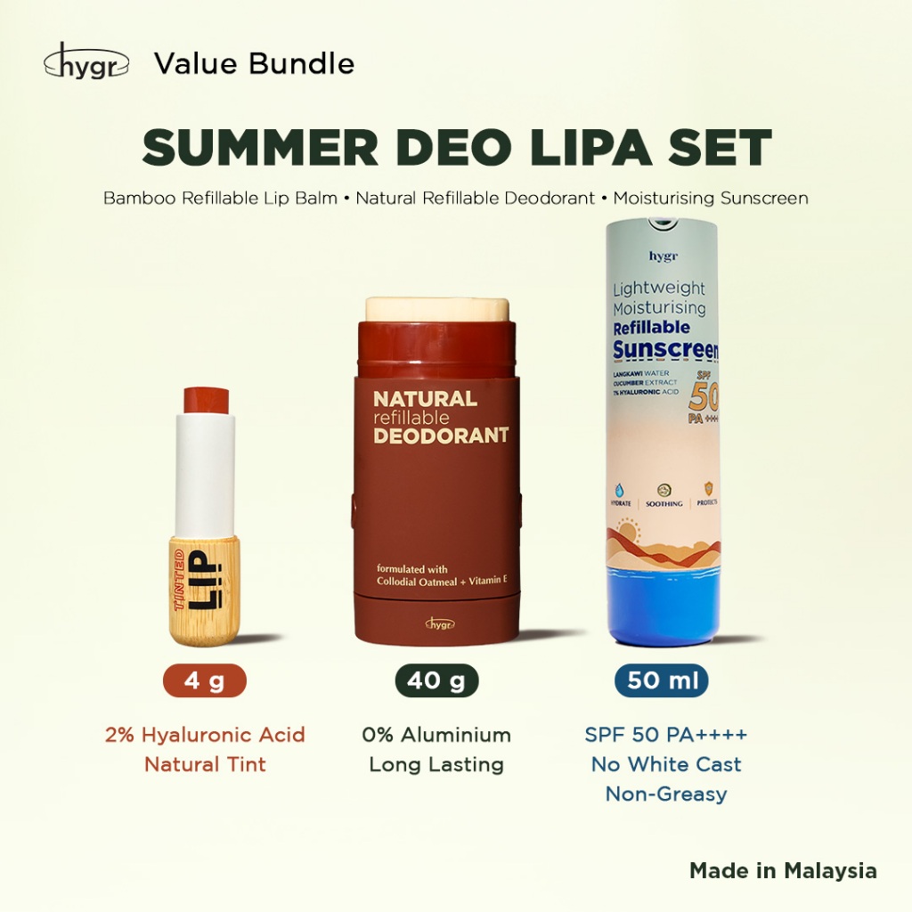 HYGR Summer Deo Lipa Bundle - Natural Refillable Deodorant + Tinted Lip ...