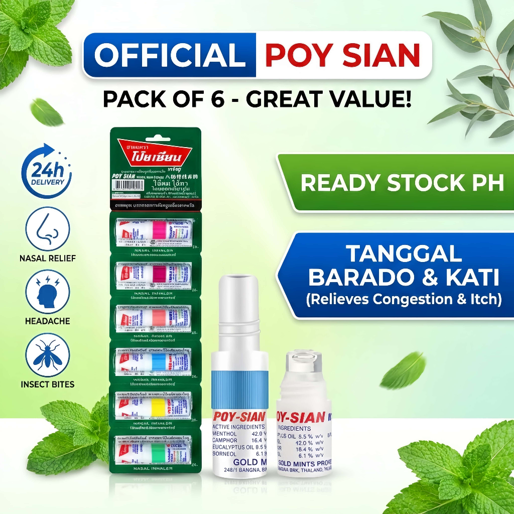 【Fast Ship】6pcs/pack Ori Poy Sian Essential Oil Nasal Inhaler 1.7ml ...