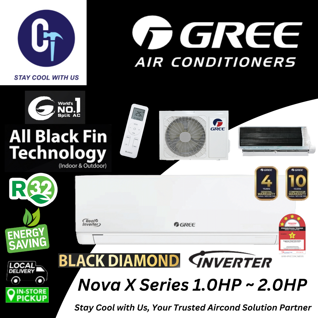 GREE New R32 Black Diamond RAC Air Conditioner -Nova X Series (Inverter ...