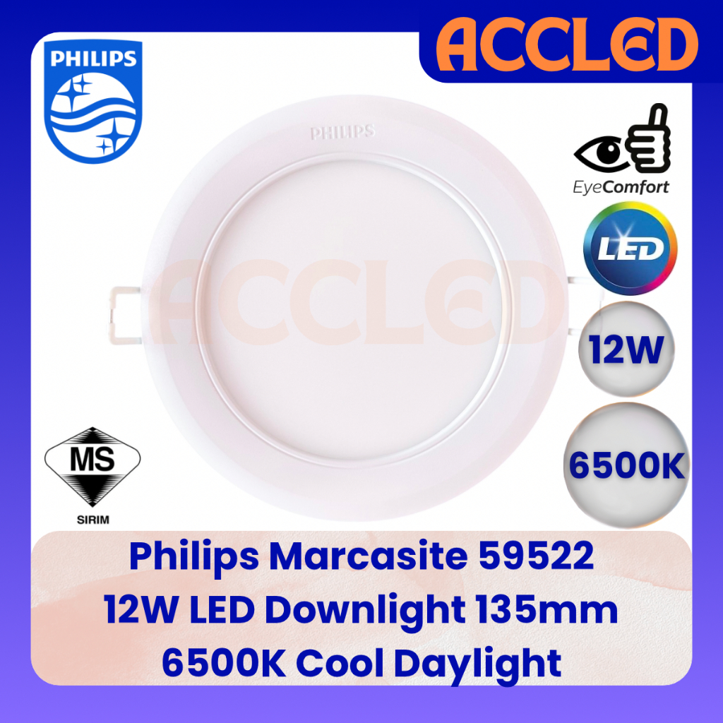 Philips 59522 Marcasite 12W LED Downlight / 6500K Cool Daylight / 135mm ...