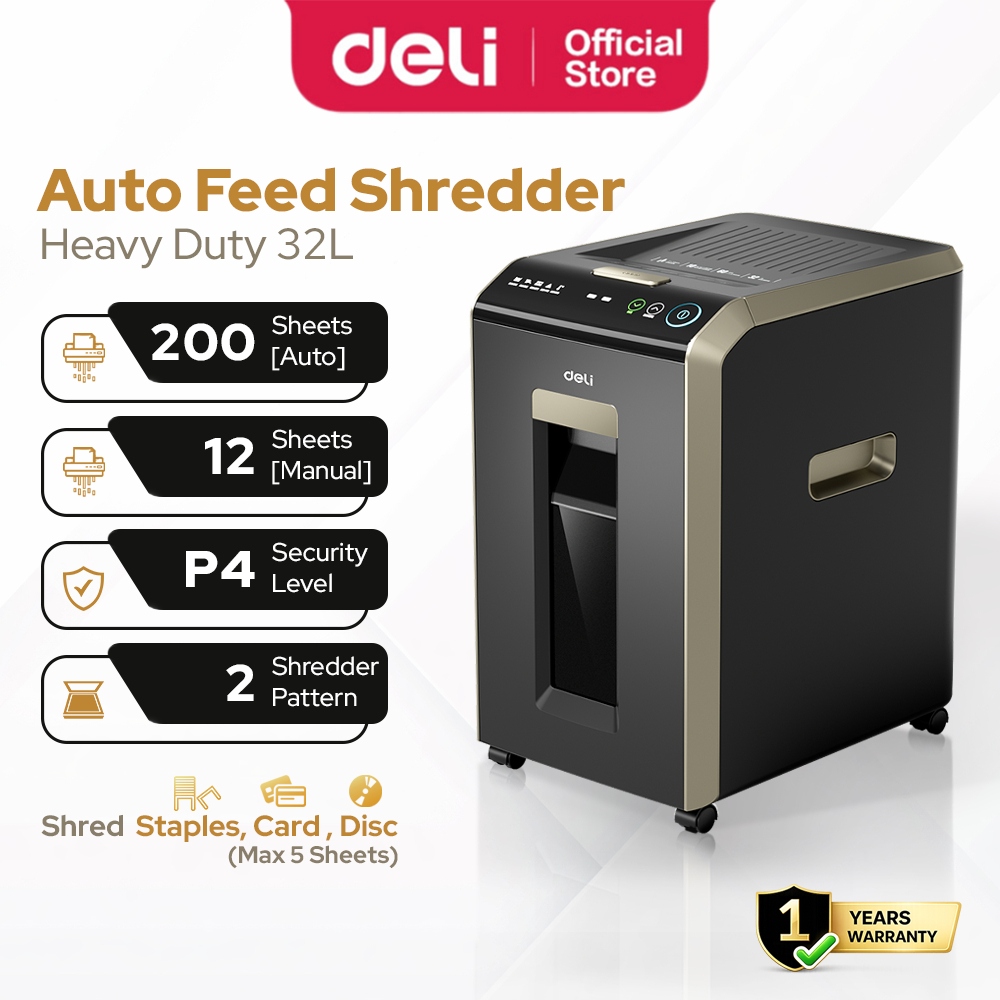 Deli Heavy Duty Auto Feed Paper Shredder 32L Cutter Machine Shredded ...