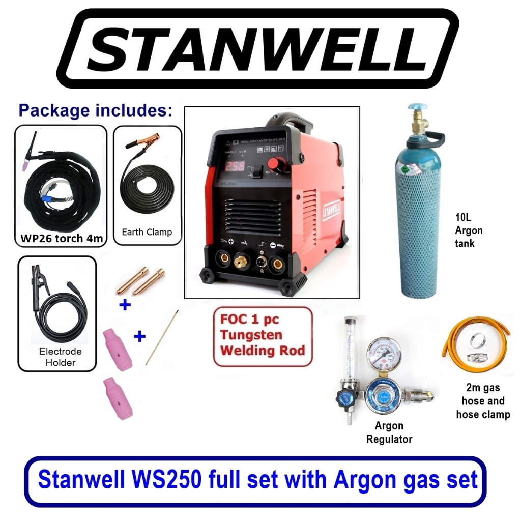Stanwell WS250 2 in 1 TIG and MMA welding machine with Argon gas full ...