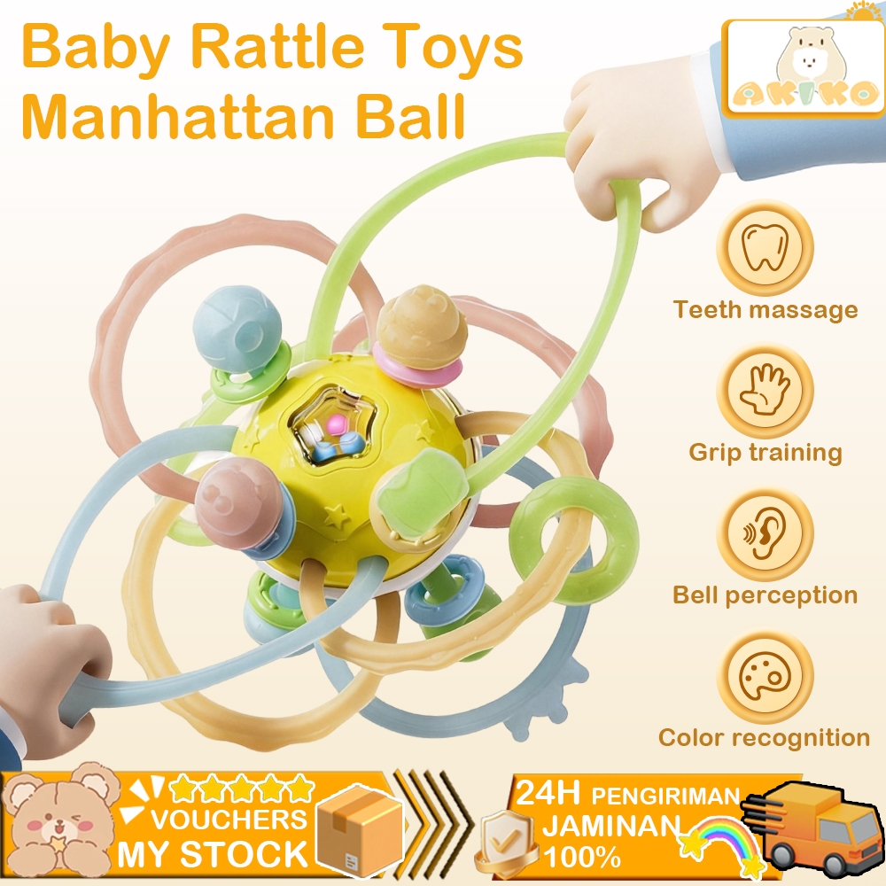 【COD】🎁Baby Teething Toys Manhattan Ball Baby Soft Bell Toys Montessori ...