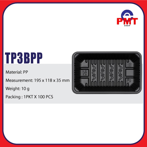 TP3BPP TPP Plastic Tray / Open Tray / Disposable Tray PP - (Black) [100 ...