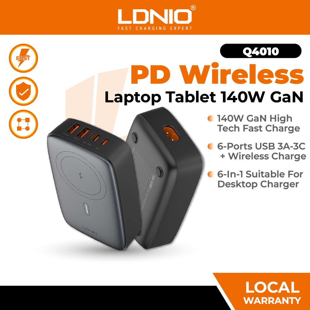 LDNIO Q4010 PD Super Fast Charge + Wireless Support Laptop Tablet ...