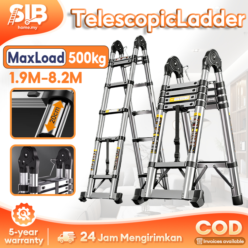 【500KG Heavy Duty】Double/One Sided Aluminium Telescopic Ladder Tangga ...