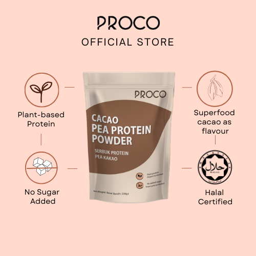 Proco Pea Protein Powder, Cacao | 250g | Zero sweetener | Shopee Malaysia