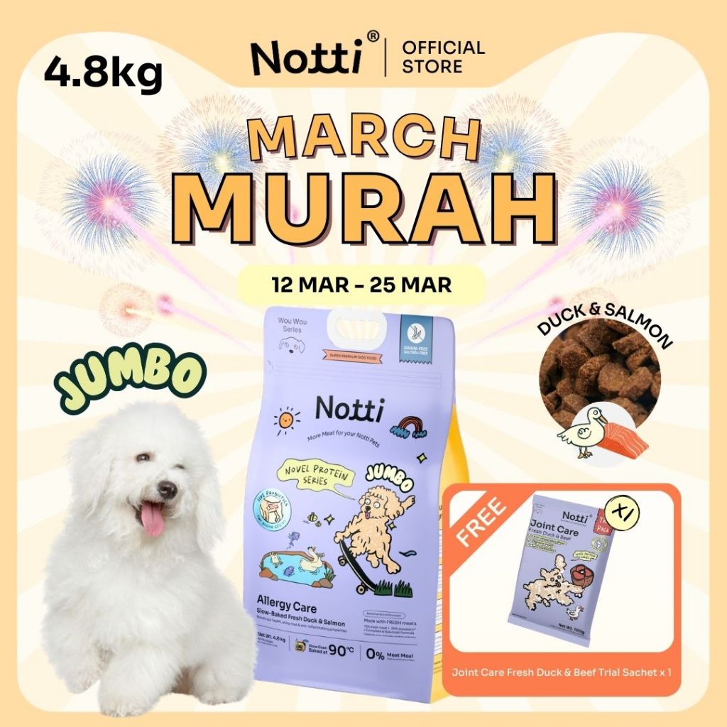[MAR MURAH] 4.8kg Allergy Care NOTTI Duck & Salmon Dog Food (Probiotics ...