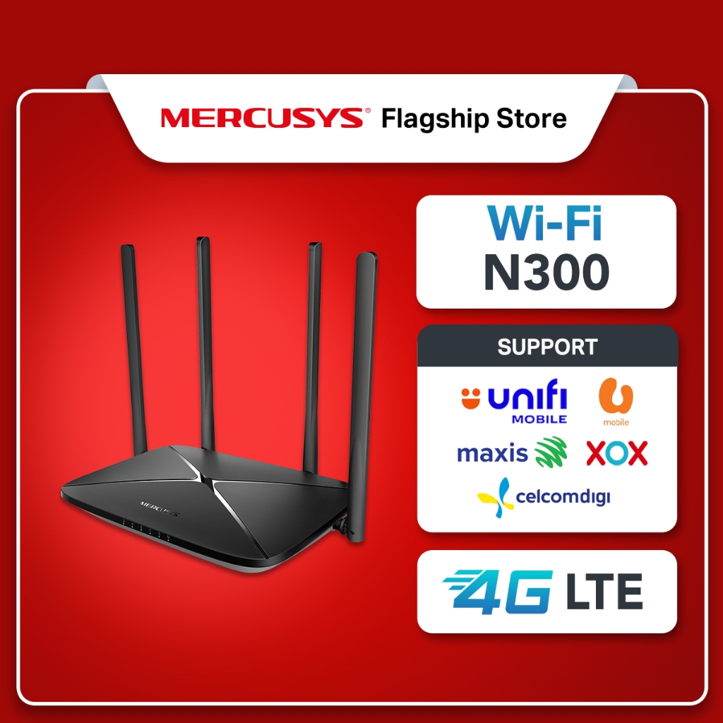 Mercusys MB115-4G 4G LTE Router 300Mbps | SIM Plug & Play | 4 Antennas ...