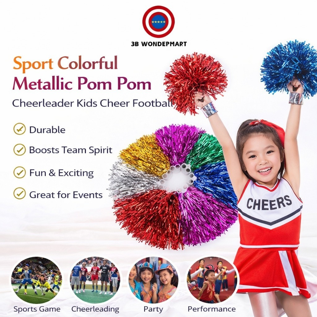 Sport Colorful Metallic Pom Pom Cheerleader Kids Cheer Football ...