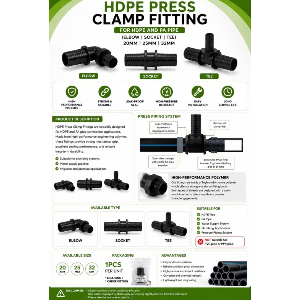 HDPE PRESS CLAMP FITTINGS (FOR POLY AND PA PIPE) | Shopee Malaysia