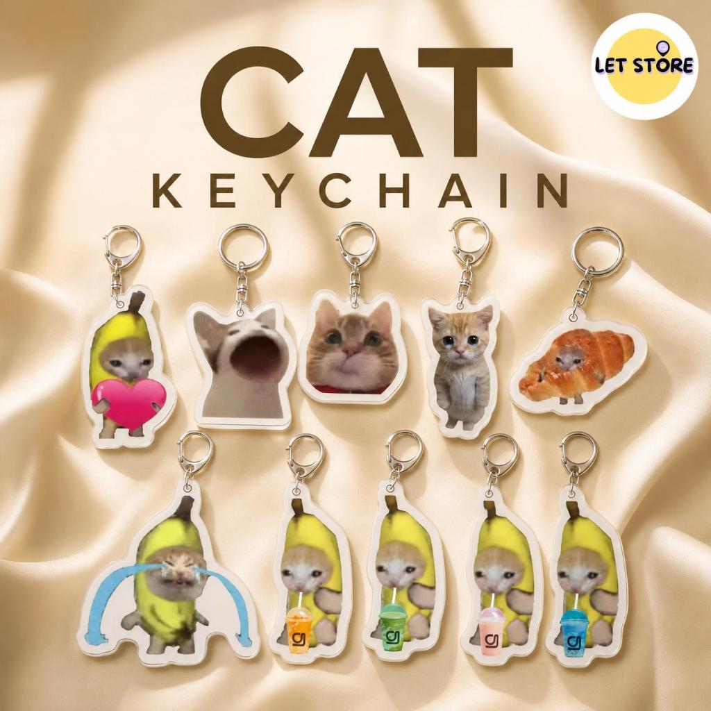 Keychain Cat Acrylic Banana Cat Viral Cute Meow Cartoon Bag Keychain ...
