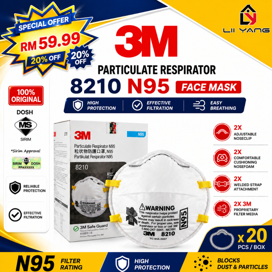 [Original] 3M™ 8210 N95 Particulate Disposable Respirator (20 Pcs/Box ...