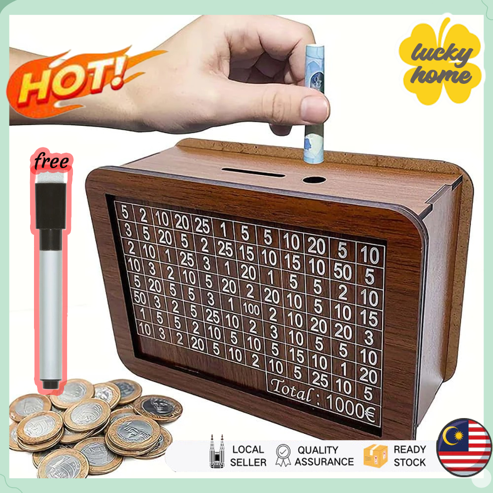 Money Saving Box Wood Money Bank with number on the box Tabung Duit ...