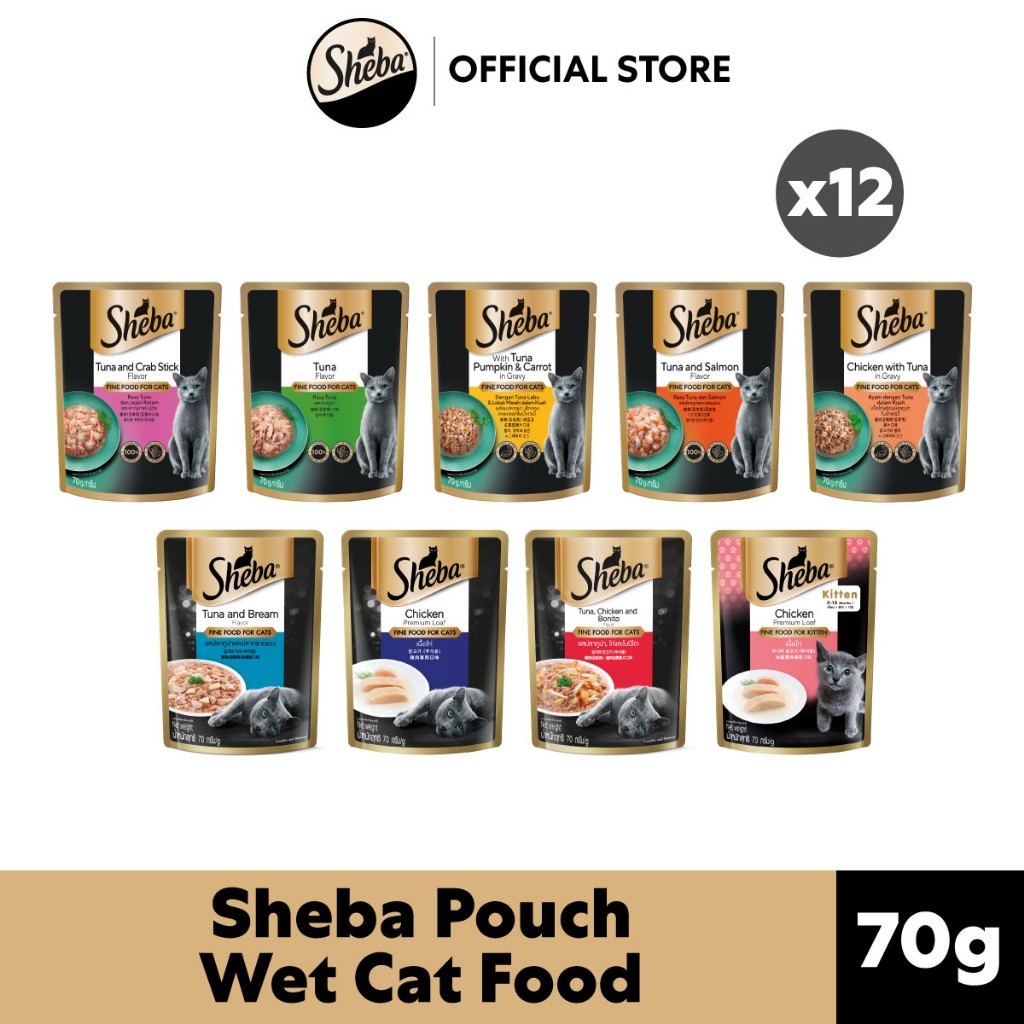 SHEBA Wet Cat Food for Adult - All Flavors - 70g (12 Packs) | Shopee ...