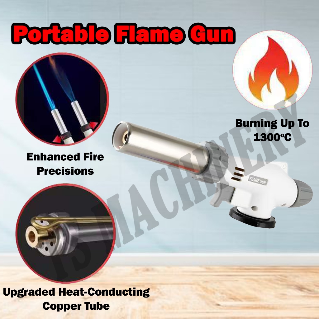 Portable Butane Gas Torch Gun Flamethrower Adjustable Flame 360 Degree ...
