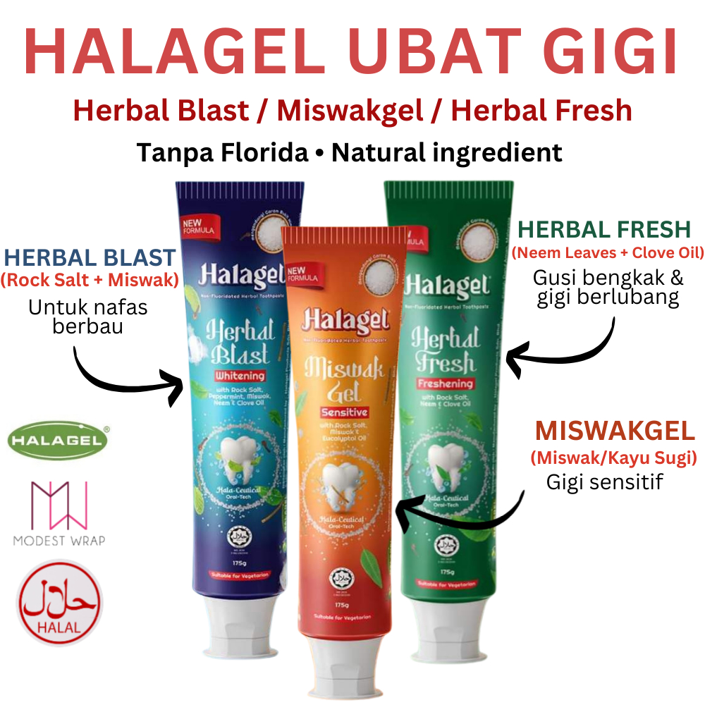 HALAGEL Toothpaste Non Fluoride Free Natural Ubat Gigi Bebas Fluorida ...