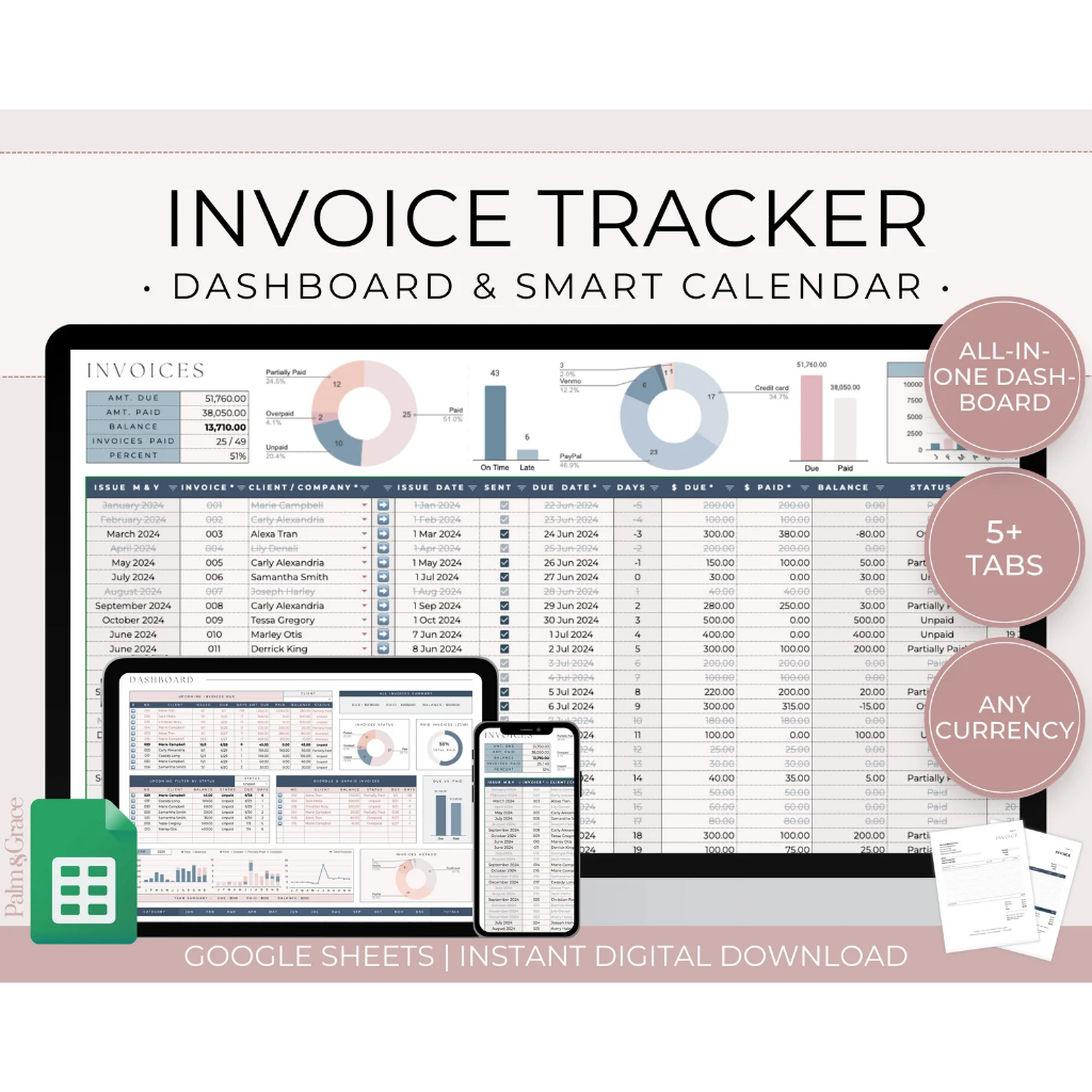 Auto Invoice Generator Editable Template Tracker for Google Sheets Invoice Manager Spreadsheet ...