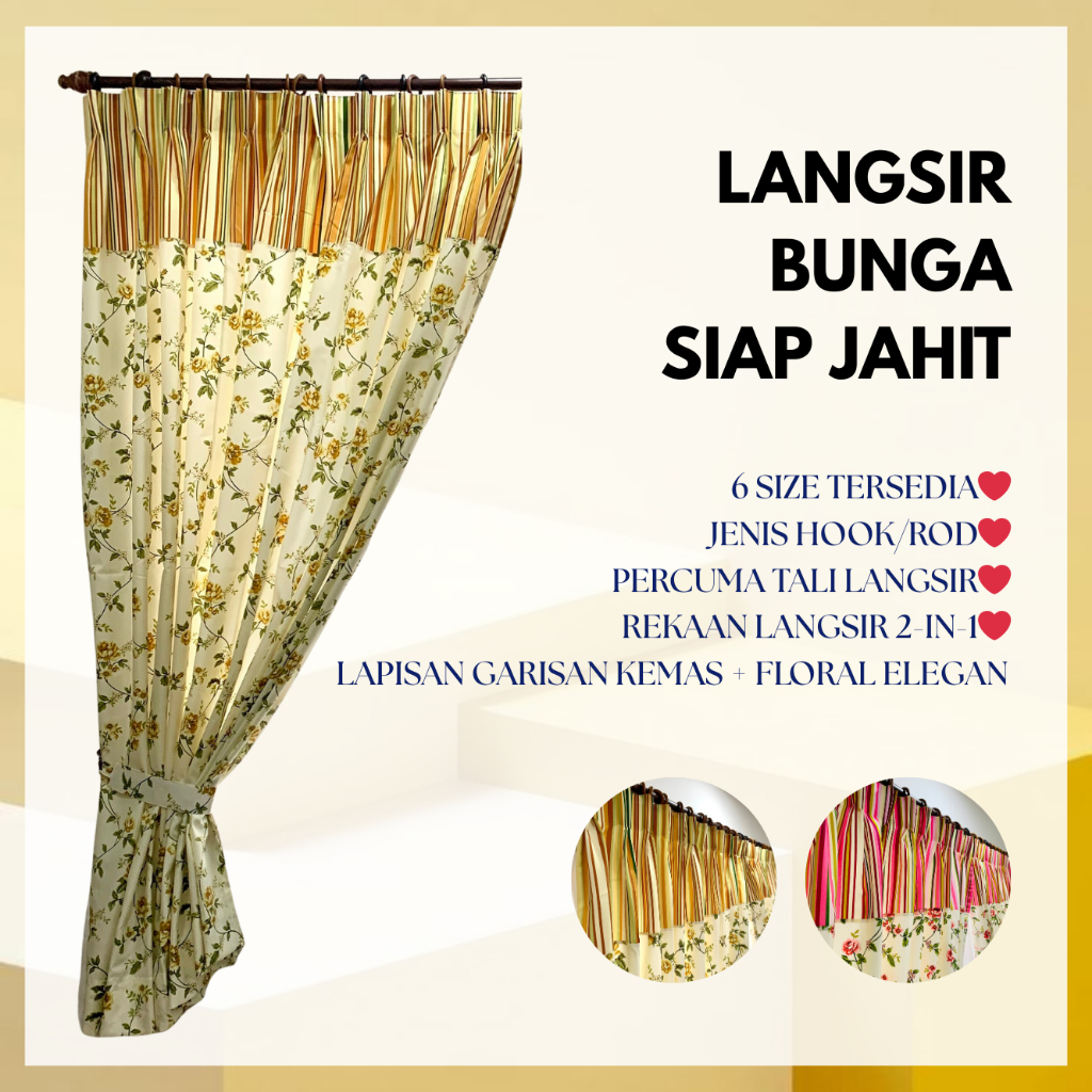 Langsir Siap Jahit Free Tali Pengikat Curtain Langsir Sliding Door 2 ...