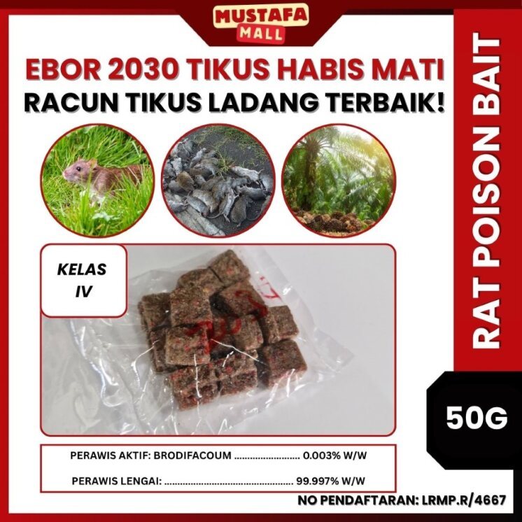 Ebor 2030 Racun Tikus Sime Darby Umpan Blok Brodifacoum 50g 250g 500g ...